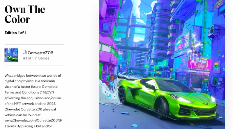 雪佛蘭首款 NFT＋新款 Corvette Z06 超跑一同拍賣，延長 24 小時竟也 0 人下標！ JUKSY 街星